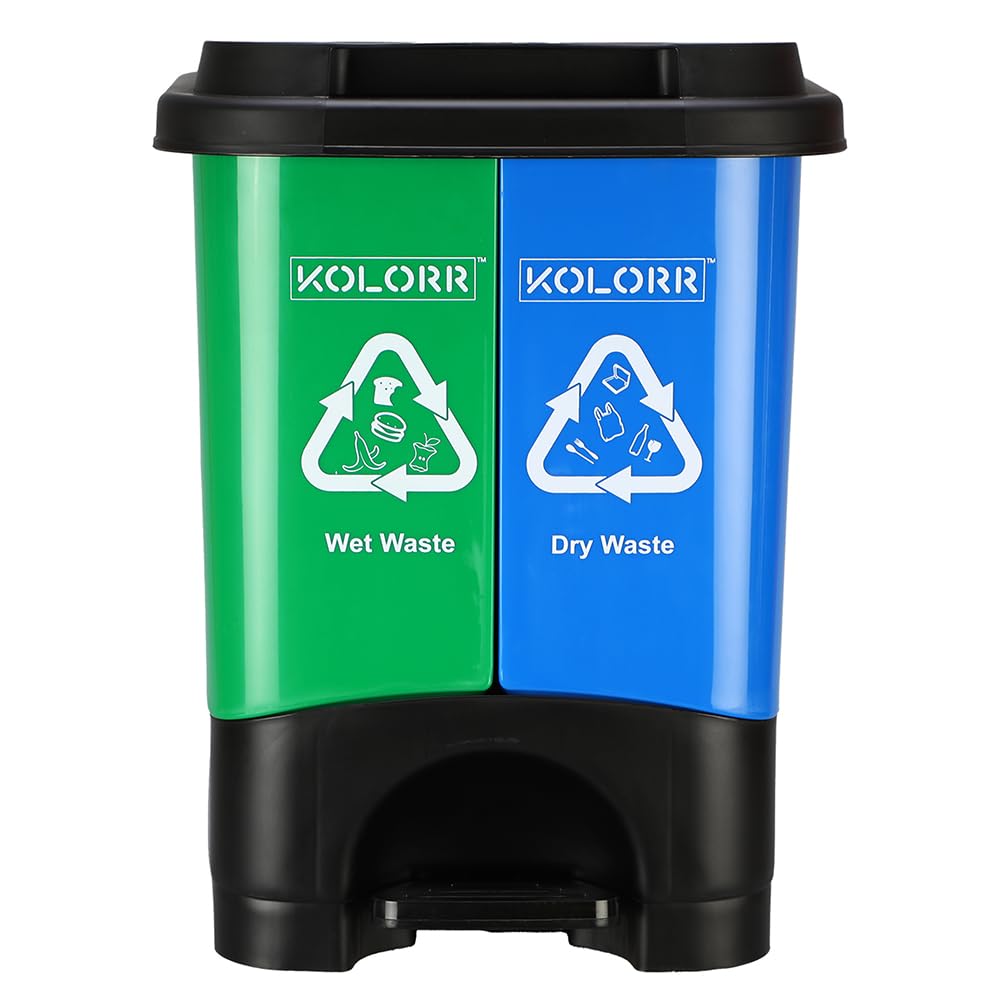 Twin Bin for Dry & Wet Waste - 19L, Blue & Green