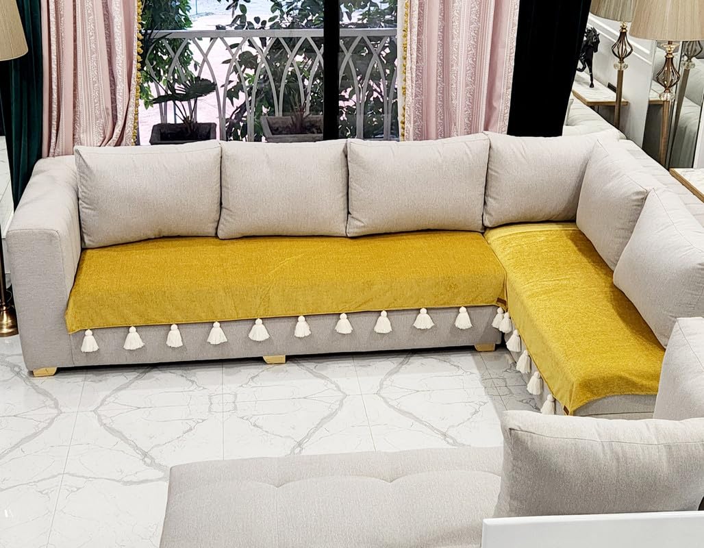 Mustard U-Shape 8-Seater Sofa Cover