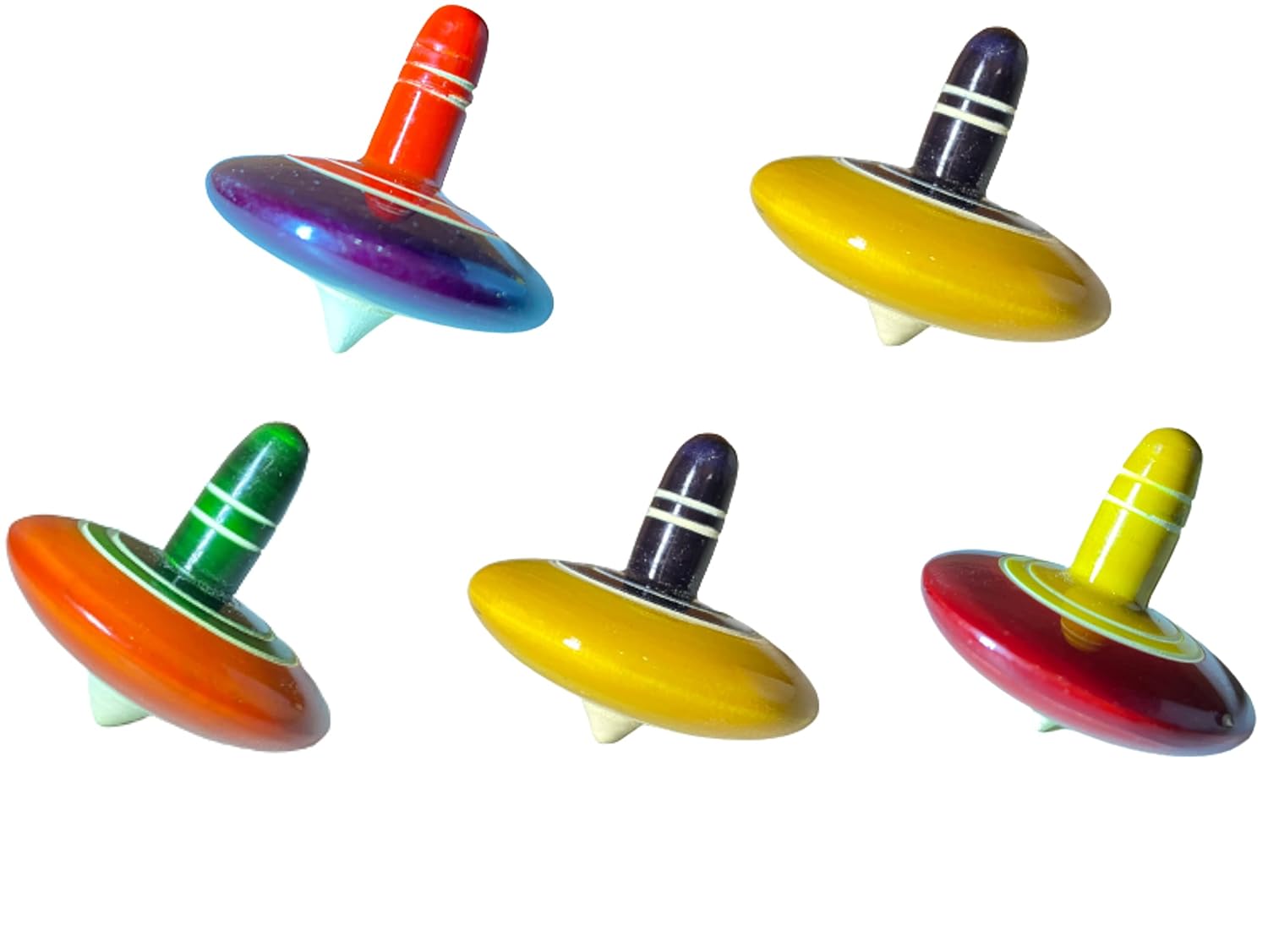 WudCraft Wooden Hand Spinning Tops Set of 5